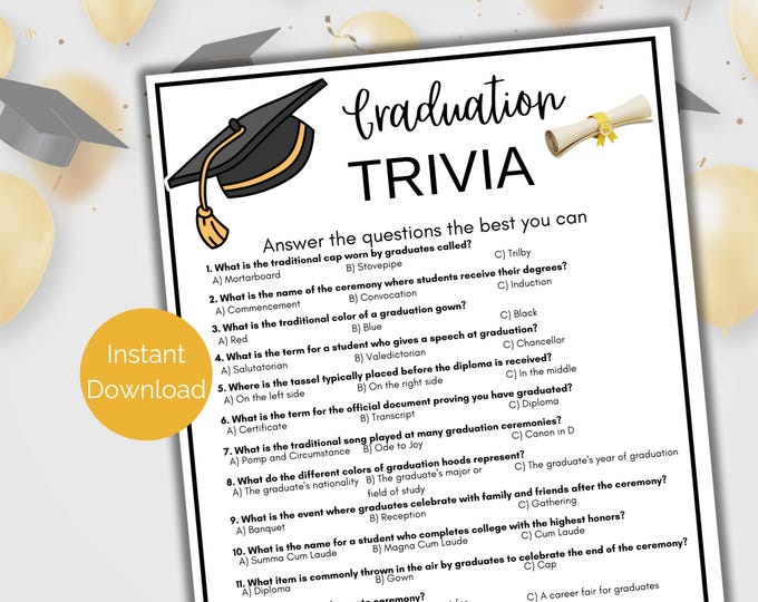 Graduation Trivia Game, Printable Graduation Party Game, High School ...