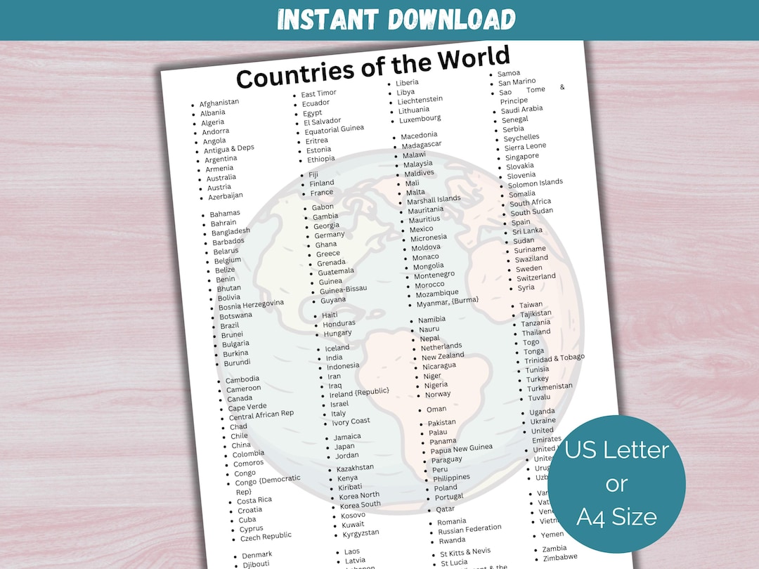 List of Countries of the World, Printable World Countries List, All ...