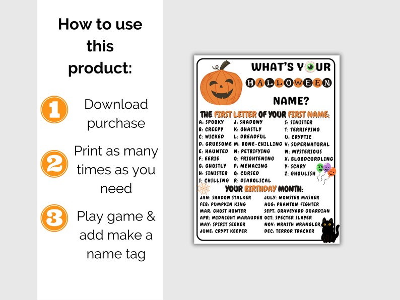 What's Your Halloween Name Game + Name Tags, Halloween Party Game ...
