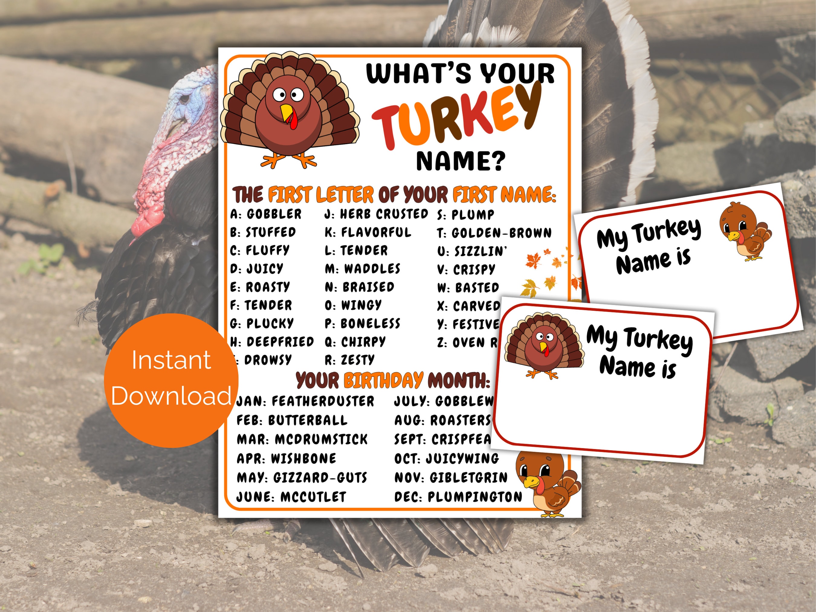 What's Your Turkey Name Game + Name Tags, Thanksgiving Party Games ...