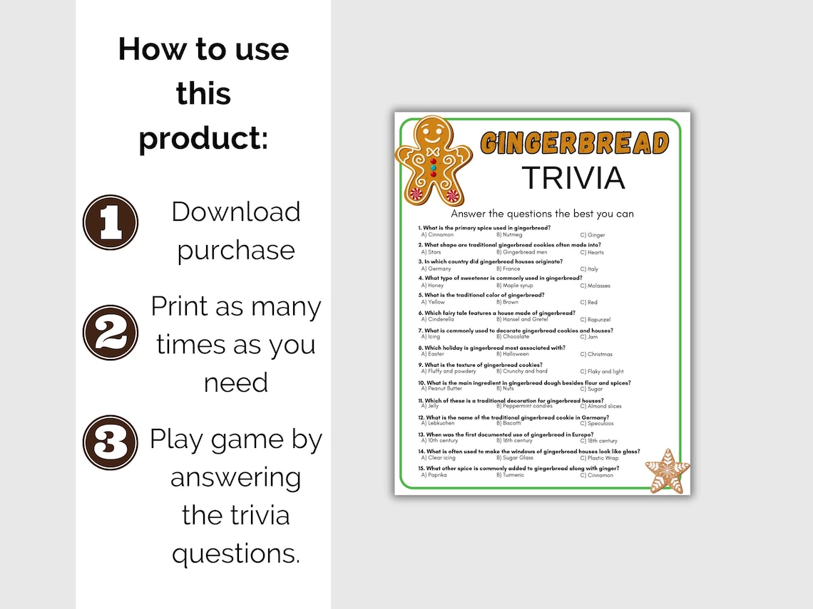 Gingerbread Trivia Game, Christmas Trivia, Christmas Cookie Party Game ...