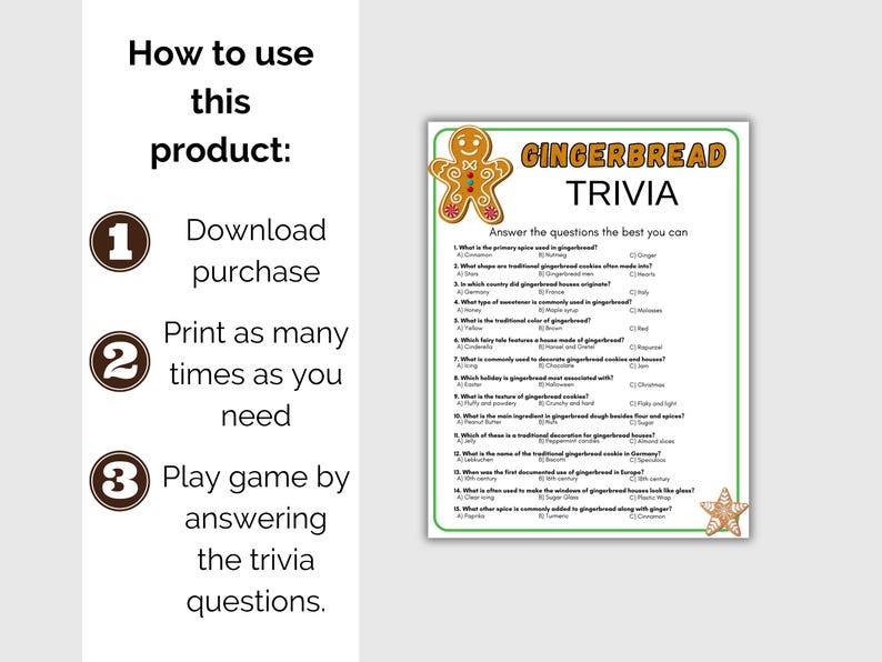 Gingerbread Trivia Game, Christmas Trivia, Christmas Cookie Party Game ...