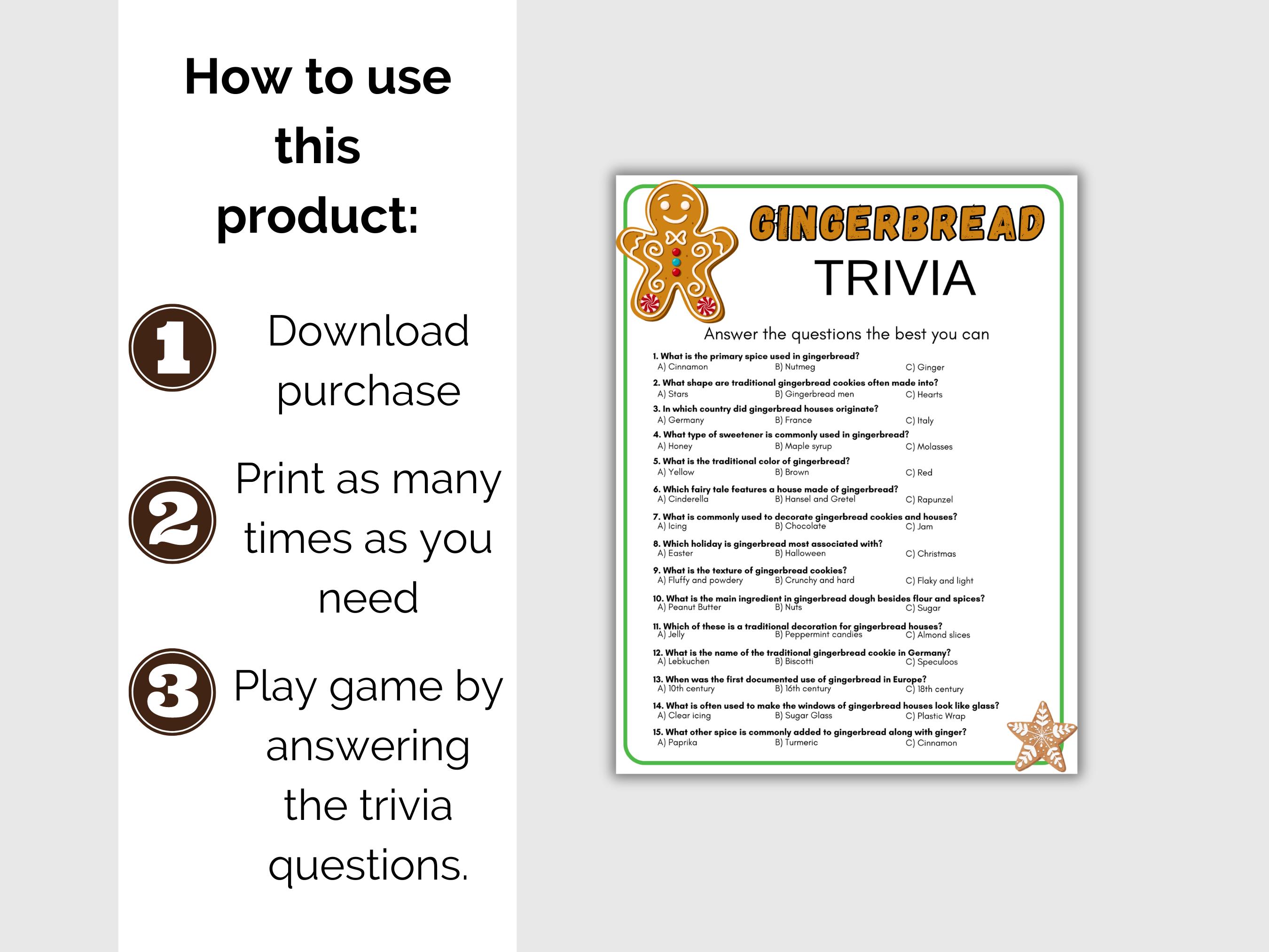 Gingerbread Trivia Game, Christmas Trivia, Christmas Cookie Party Game ...