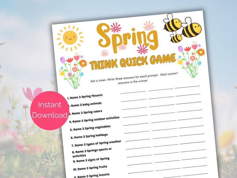 Spring Think Quick, Spring Printable Games, Spring Trivia, Spring Party ...