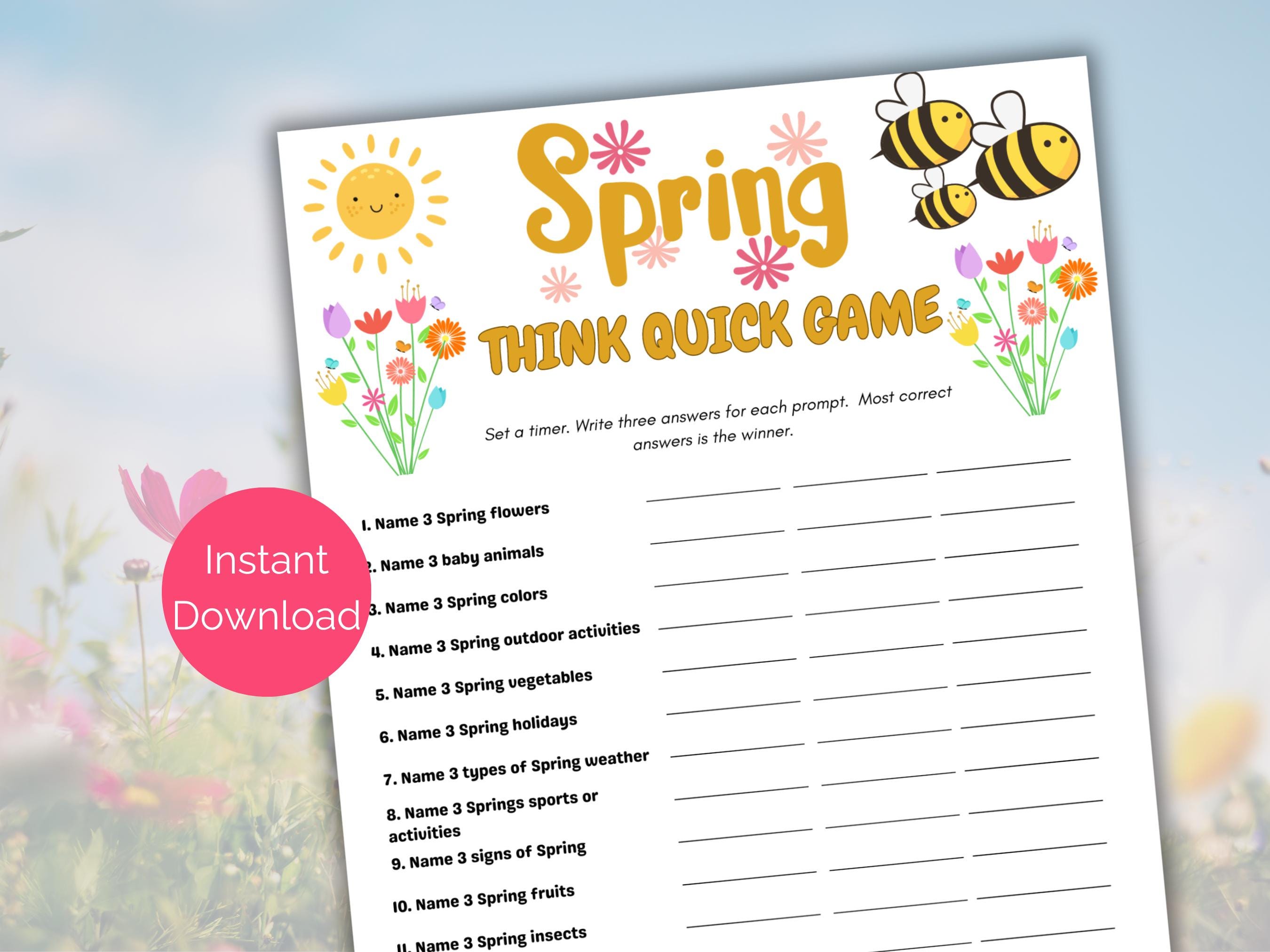 Spring Think Quick, Spring Printable Games, Spring Trivia, Spring Party ...