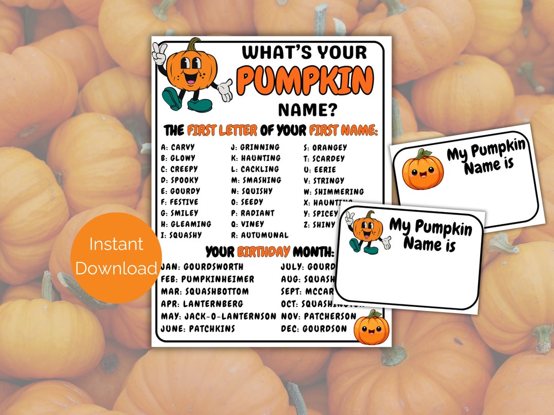 What's Your Pumpkin Name Game + Name Tags, Pumpkin Carving Party ...