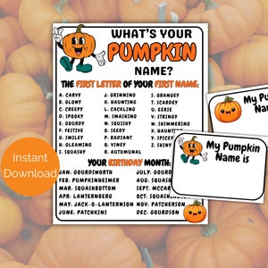 What's Your Pumpkin Name Game + Name Tags, Pumpkin Carving Party ...