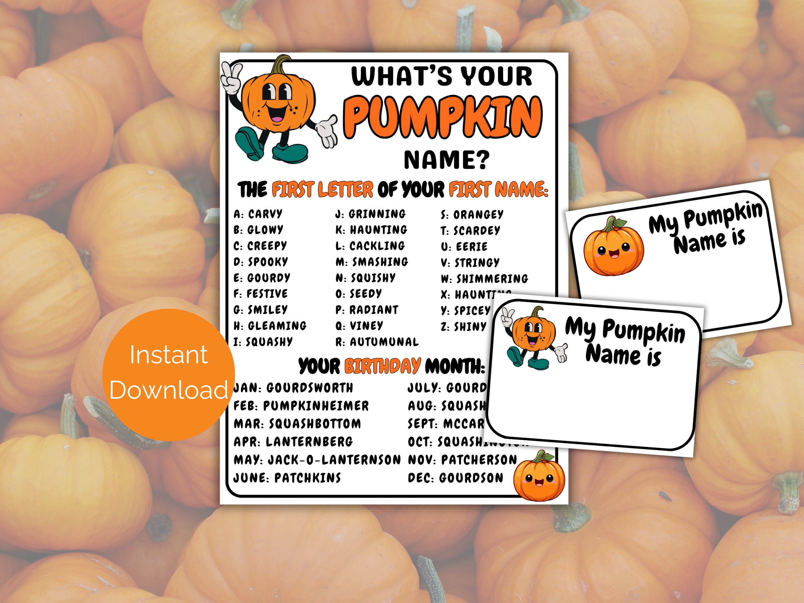 What's Your Pumpkin Name Game + Name Tags, Pumpkin Carving Party ...