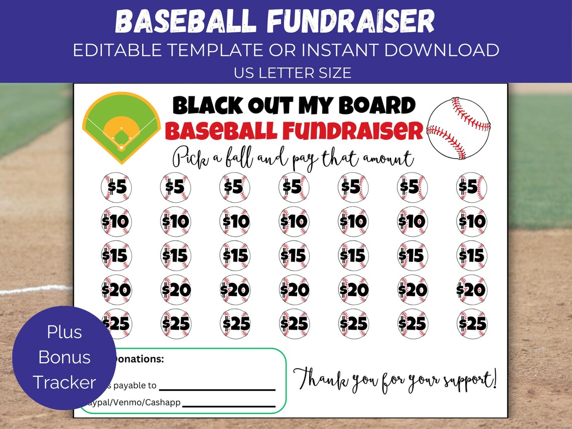 Editable Baseball Black Out My Board Fundraiser, Baseball Team ...