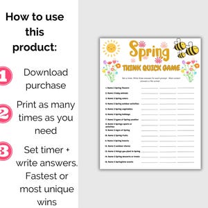 Spring Think Quick, Spring Printable Games, Spring Trivia, Spring Party ...