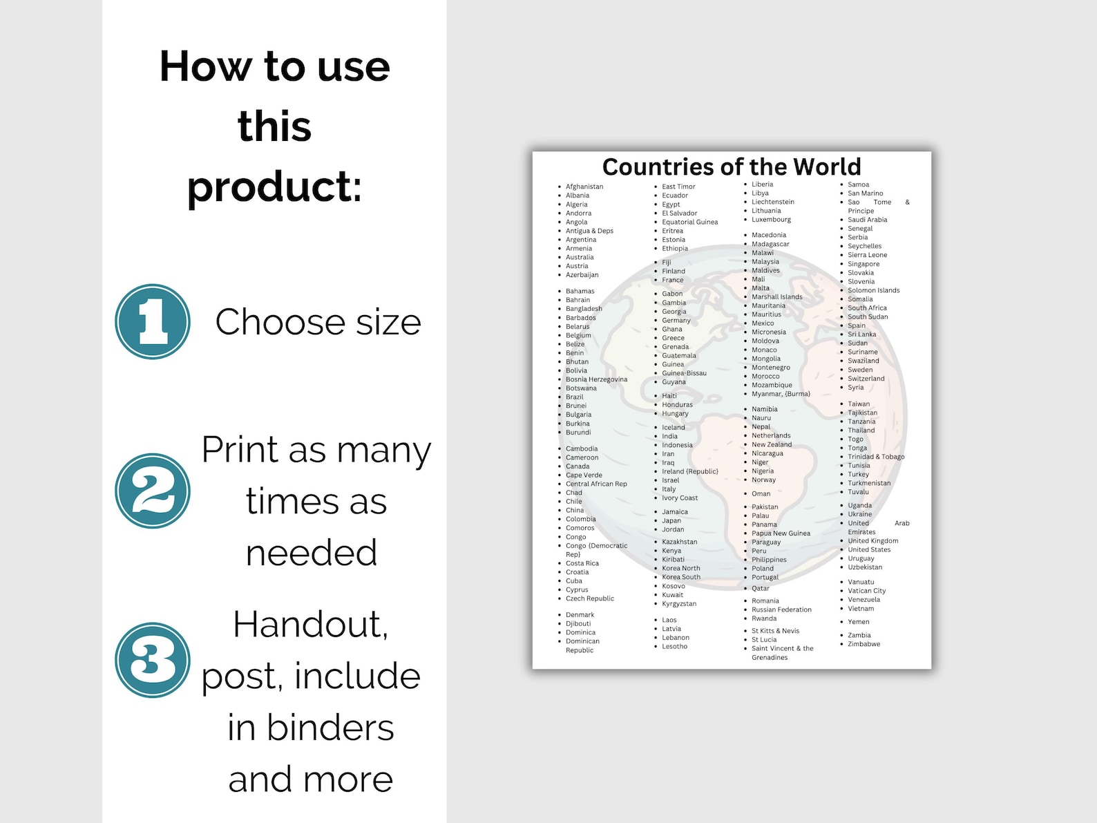 List of Countries of the World, Printable World Countries List, All ...