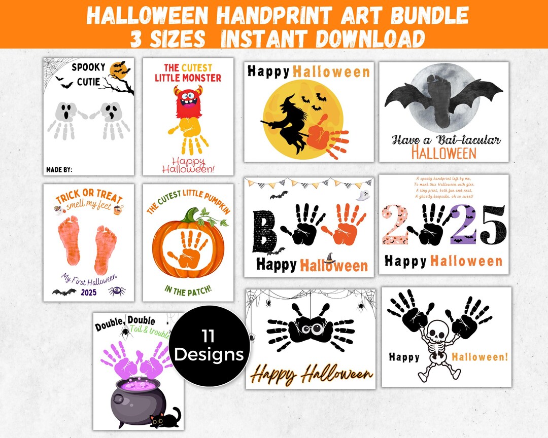 Halloween Handprint Art Bundle, Halloween Handprint Craft for Toddlers ...
