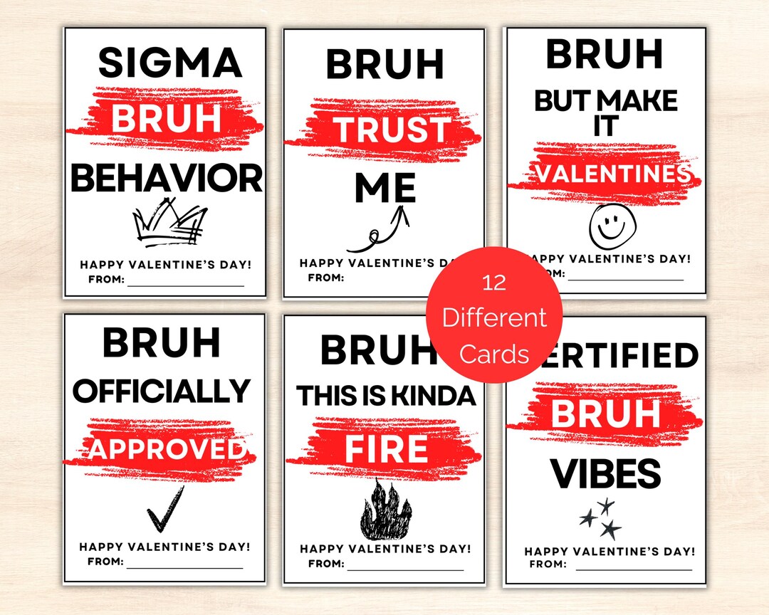 Bruh Valentine Cards, 12 Printable Funny Teen Valentines, Snarky ...