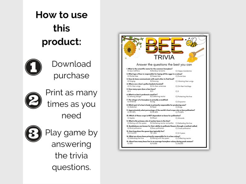 Bee Trivia Game, Bee Quiz, Printable Bee Game, Honey Bee Trivia, What ...