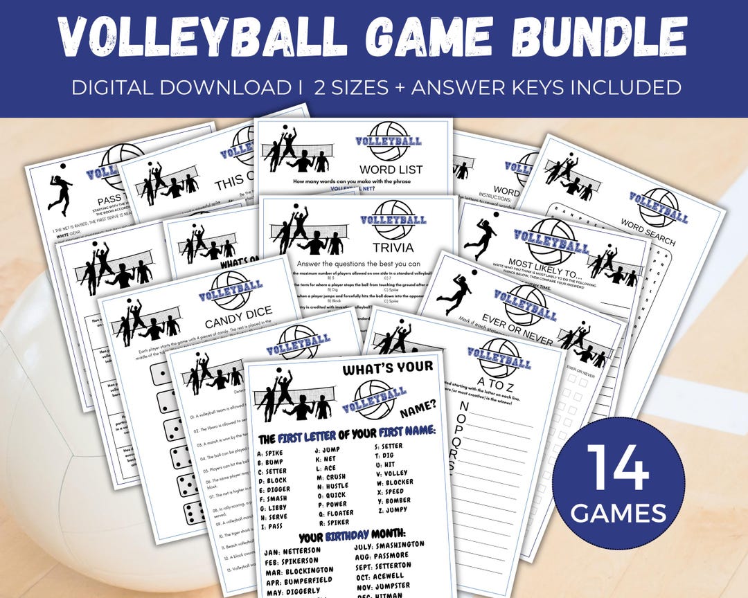 Volleyball Game Bundle, 14 Printable Volleyball Team Party Games ...