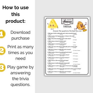 Cheese Trivia Game, Cheese Quiz, Printable Cheese Party Game for Kids ...
