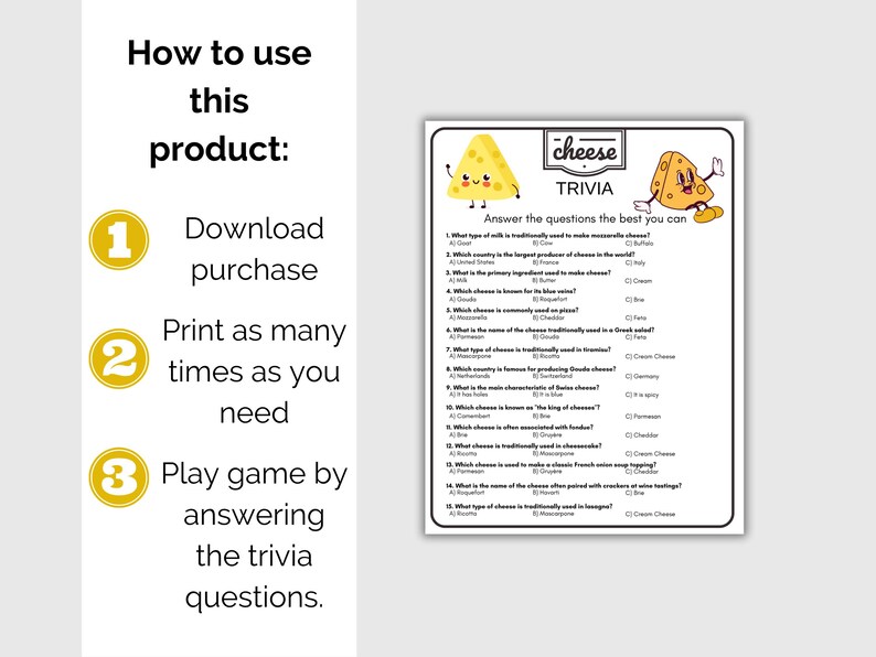 Cheese Trivia Game, Cheese Quiz, Printable Cheese Party Game for Kids ...