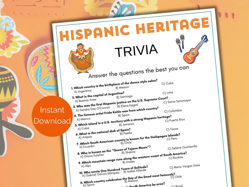 Hispanic Heritage Trivia Game, Hispanic Heritage Quiz, Printable ...