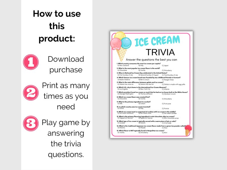 Ice Cream Trivia Game, Printable Ice Cream Quiz, Ice Cream Party Game ...