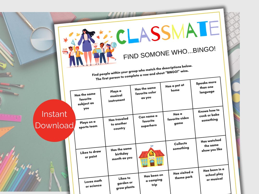 Classmate Find Someone Who Game, Printable First Day of School Party ...