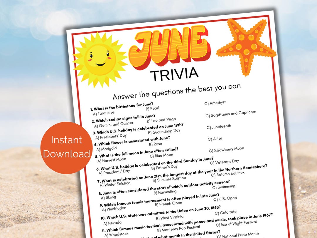 June Trivia Game, June Quiz, Summer Trivia, Summer Party Games for Kids ...