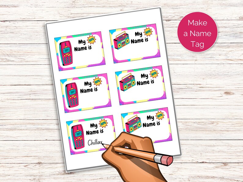 What's Your 90s Name Game + Name Tags, 90s Themed Birthday Game, 1990s ...