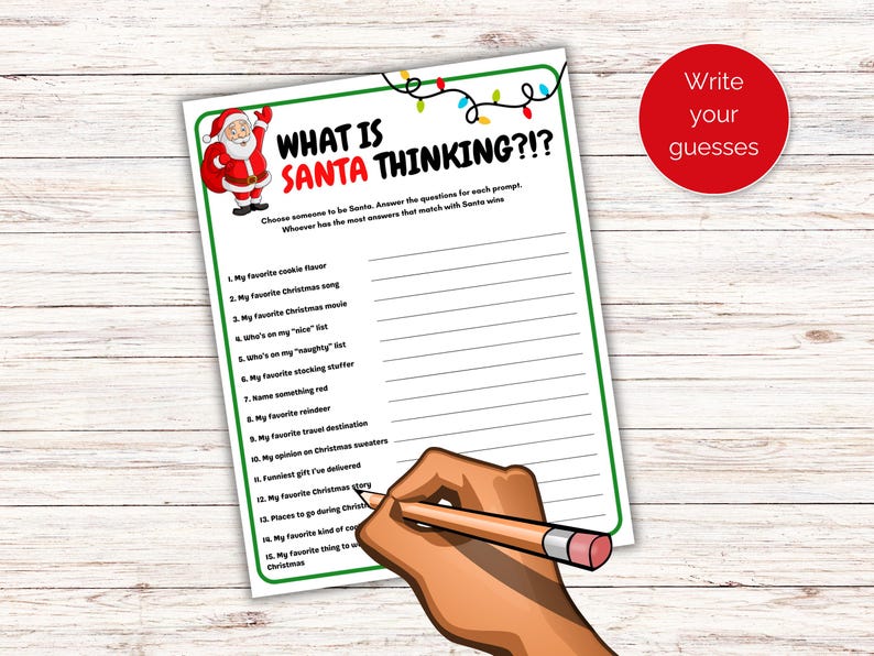 What's Santa Thinking Game, Fun Christmas Game, Christmas Party Game ...
