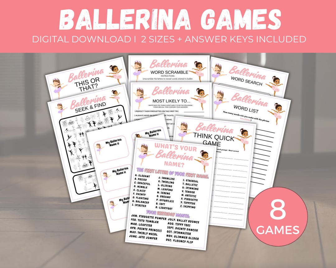 Ballerina Game Bundle, 8 Printable Ballet Party Games, Ballerina ...