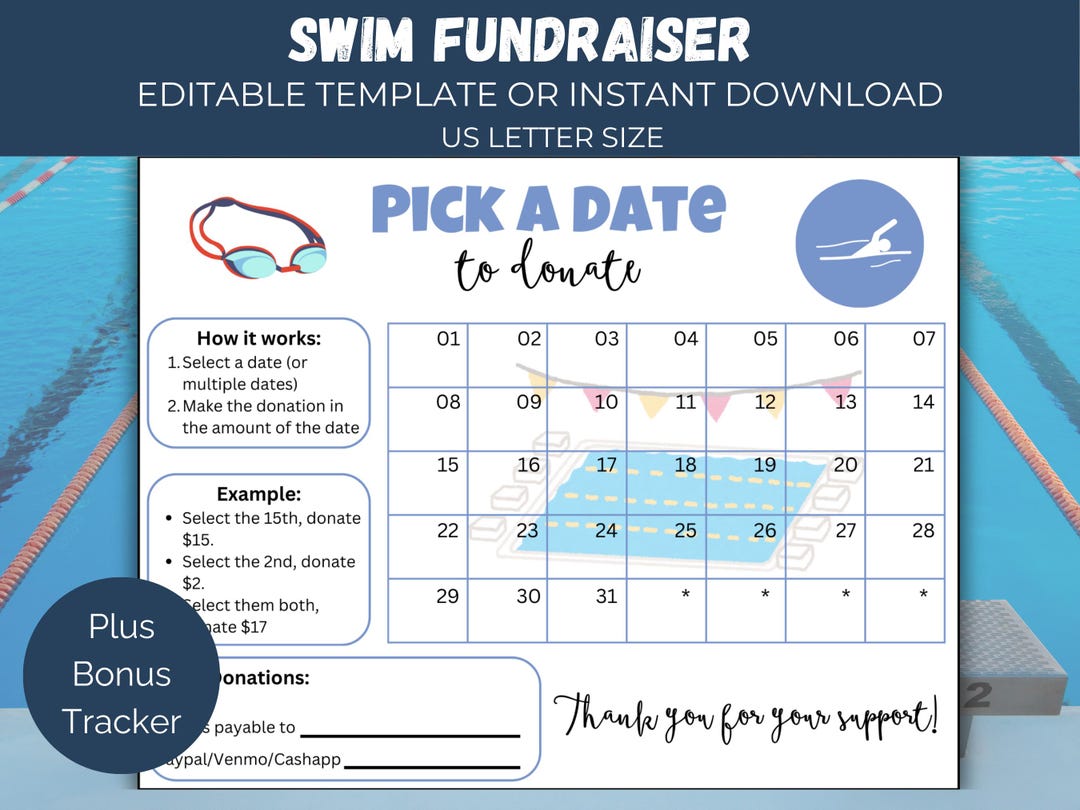 Editable Swim Pick A Date, Swim Team Fundraiser Calendar, Swim Sponsor ...