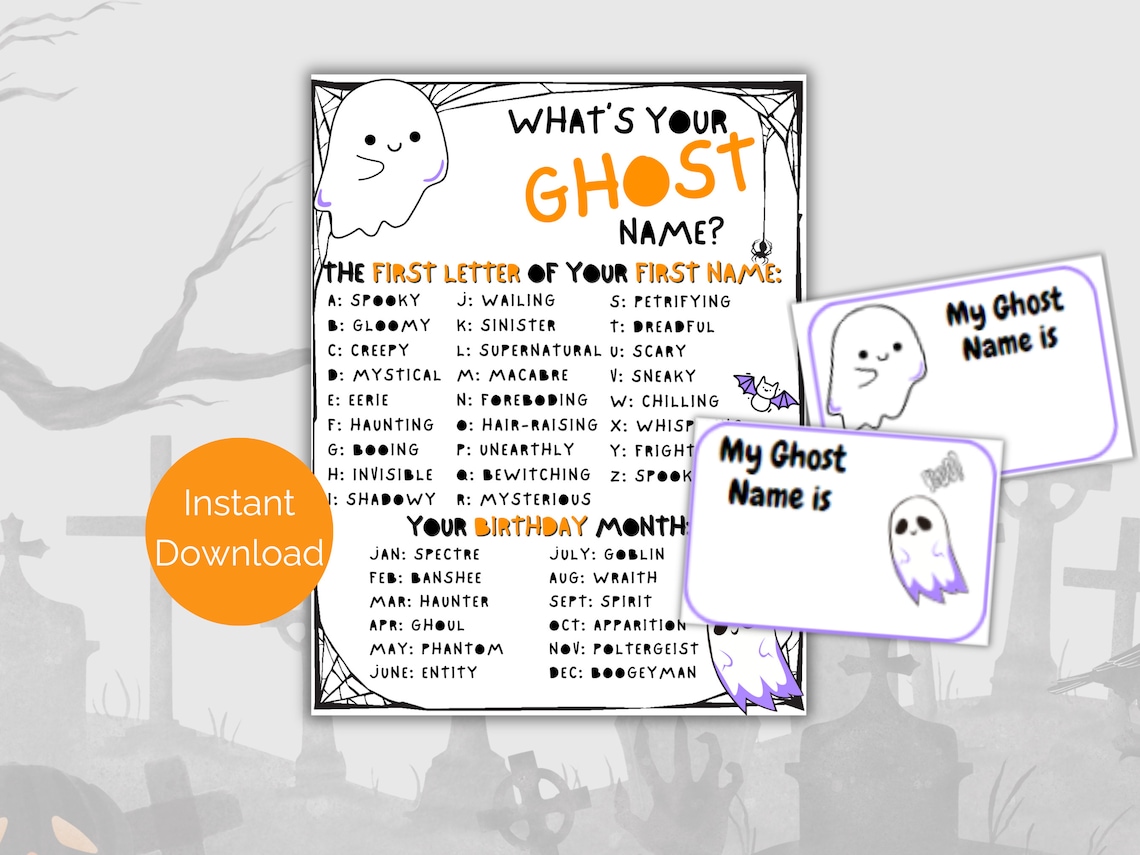 What's Your Ghost Name Game + Name Tags, Ghost Name Generator, Ghost ...