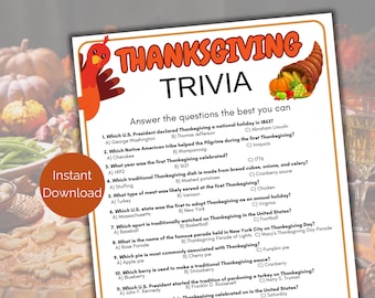 Thanksgiving Trivia Game, Thanksgiving Quiz, Thanksgiving Party Game ...
