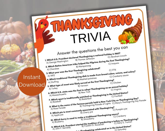 Thanksgiving Trivia Game, Thanksgiving Quiz, Thanksgiving Party Game ...