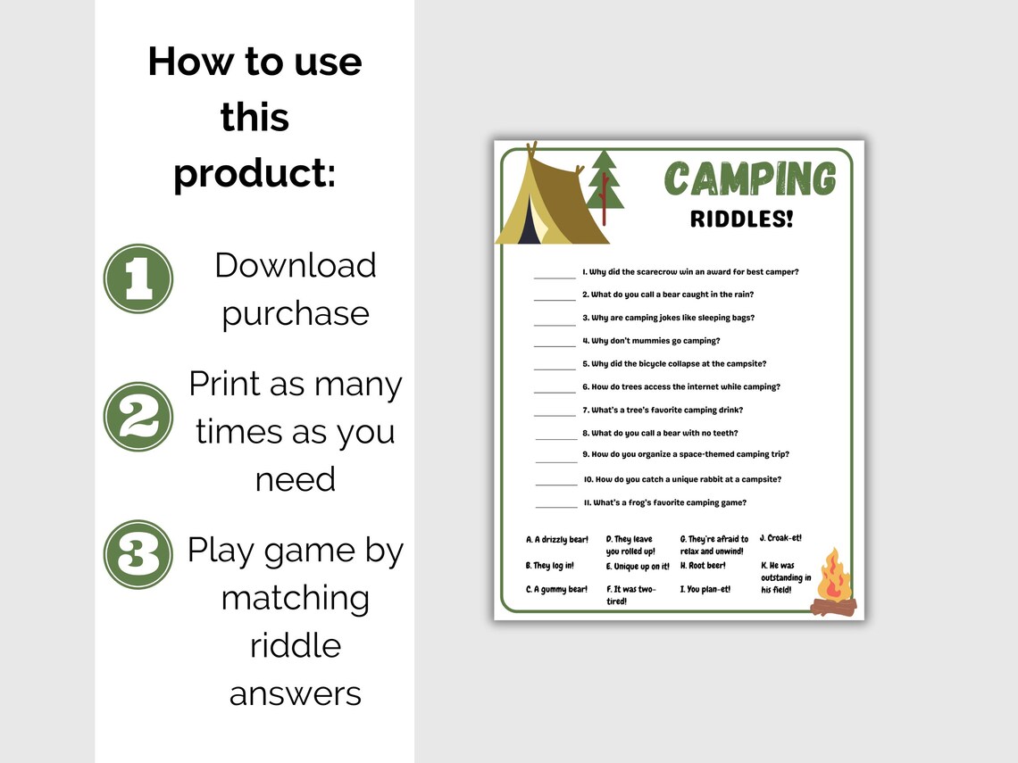 Camping Jokes, Camping Riddles, Camping Birthday Activity, Family ...