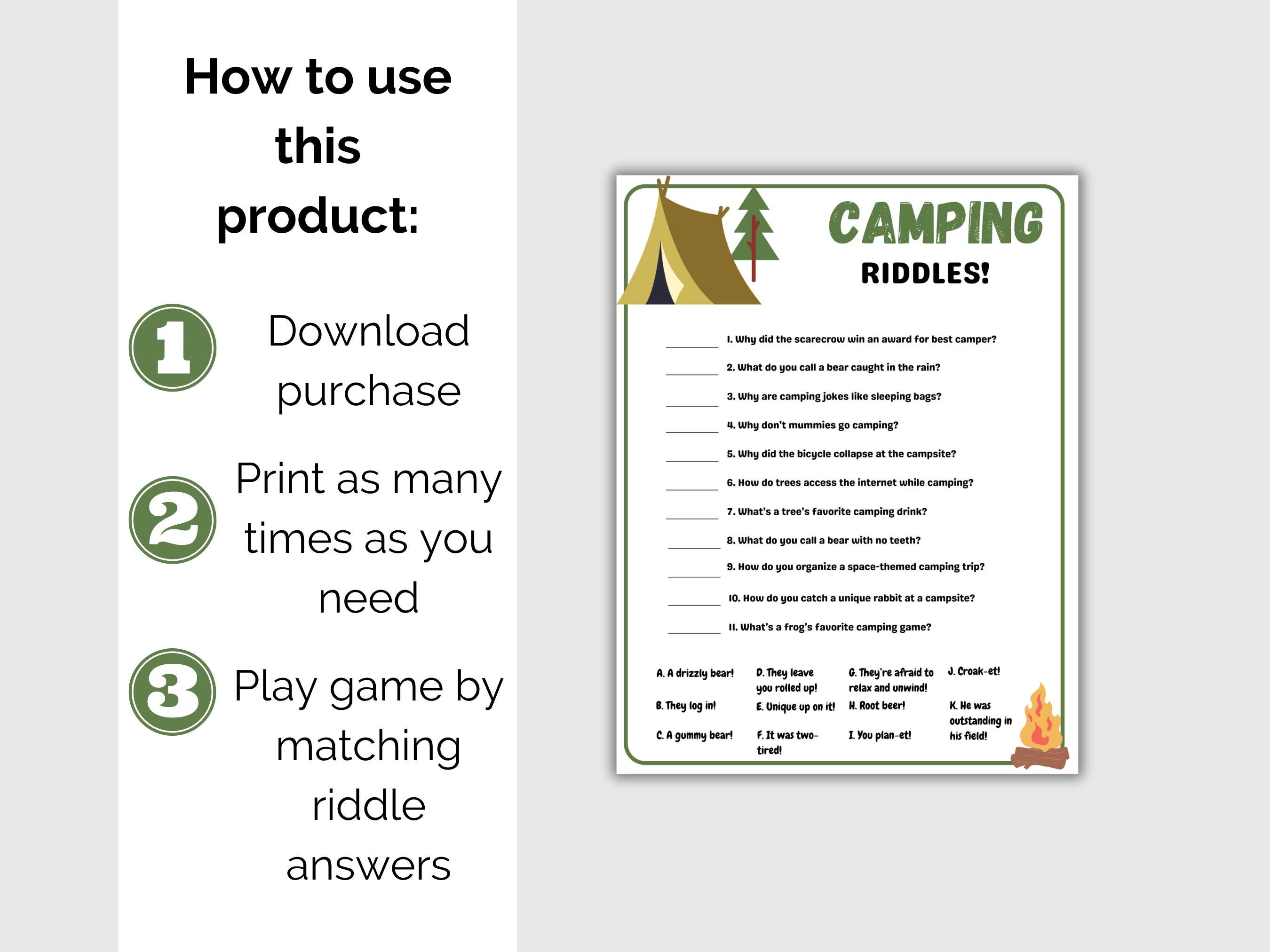 Camping Jokes, Camping Riddles, Camping Birthday Activity, Family ...
