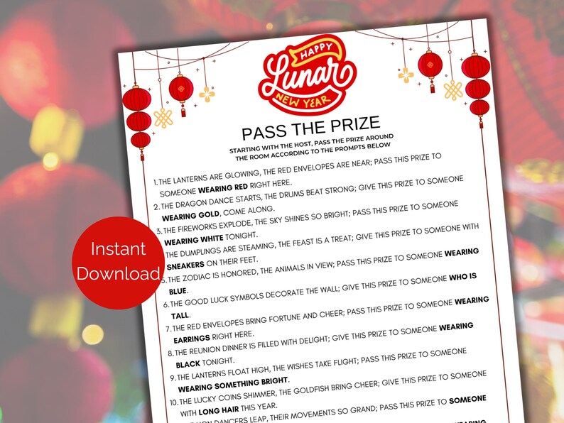 Lunar New Year Pass the Prize, Printable Lunar New Year Pass the Parcel ...