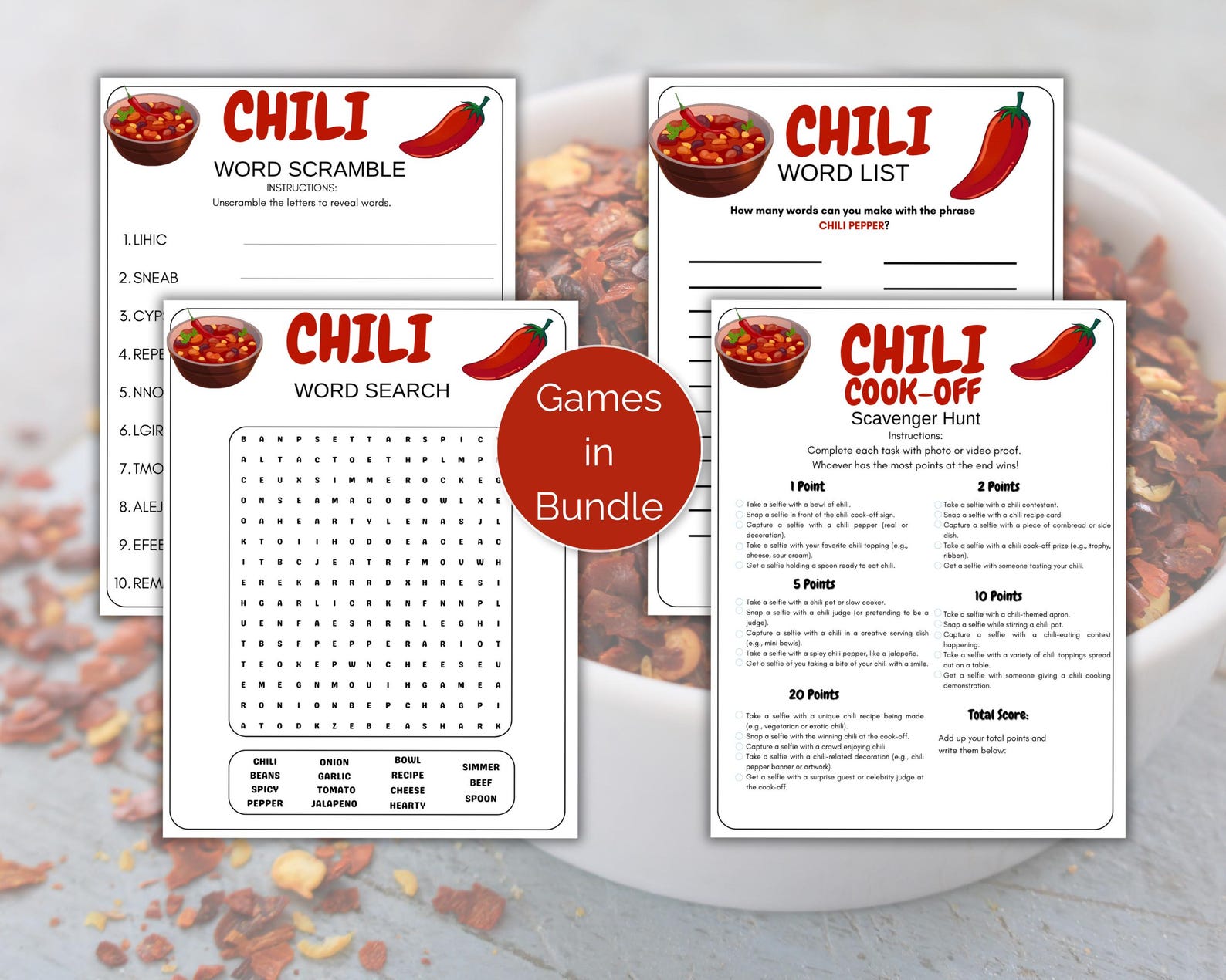 Chili Game Bundle, 16 Printable Chili Cook-off Games, Chili Party Games ...