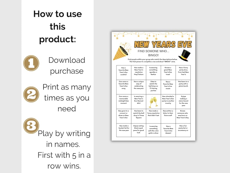 New Years Eve Find Someone Who Game, New Years Eve Party Mix and Mingle ...