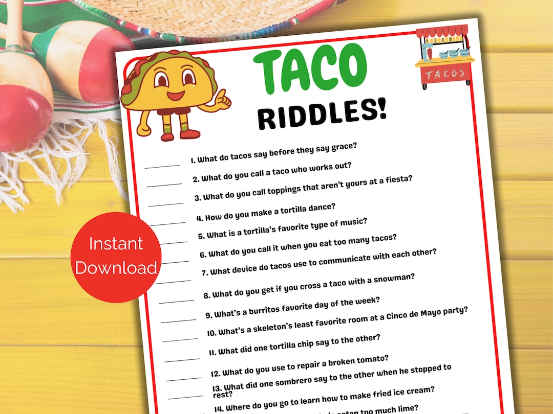 Taco Riddles, Taco Jokes, Taco Party Games, Cinco De Mayo Riddles ...
