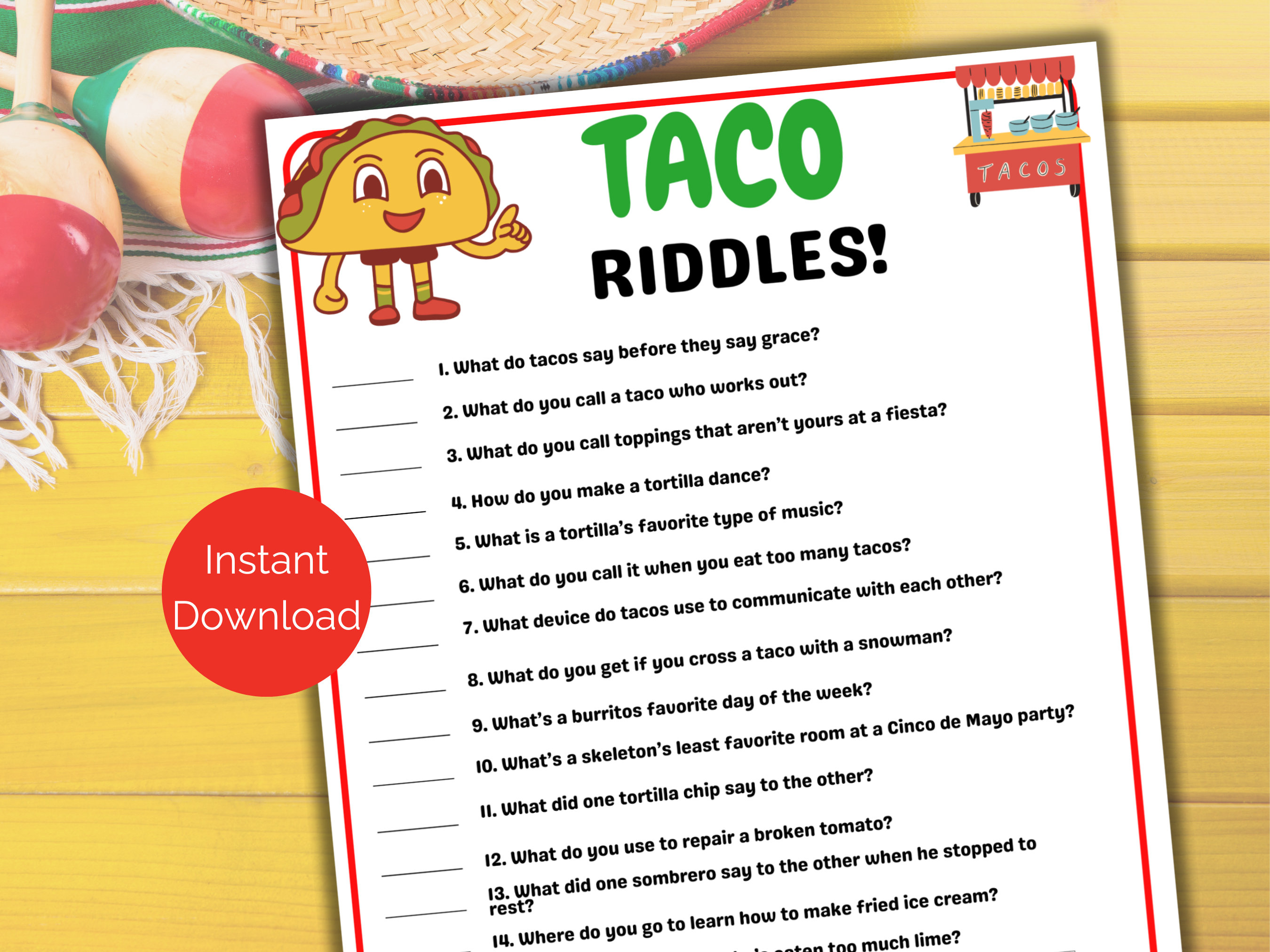 Taco Riddles, Taco Jokes, Taco Party Games, Cinco De Mayo Riddles ...