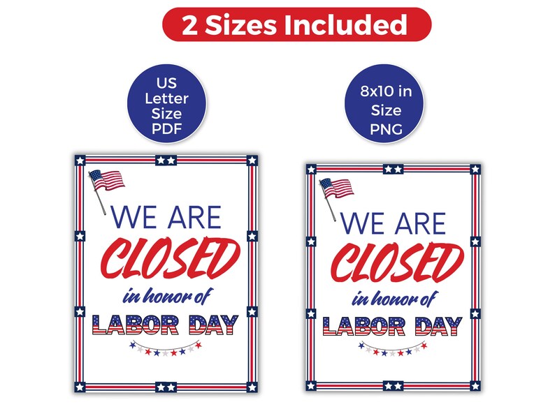 Closed for Labor Day Printable Sign, Labor Day Closed Sign, Office ...