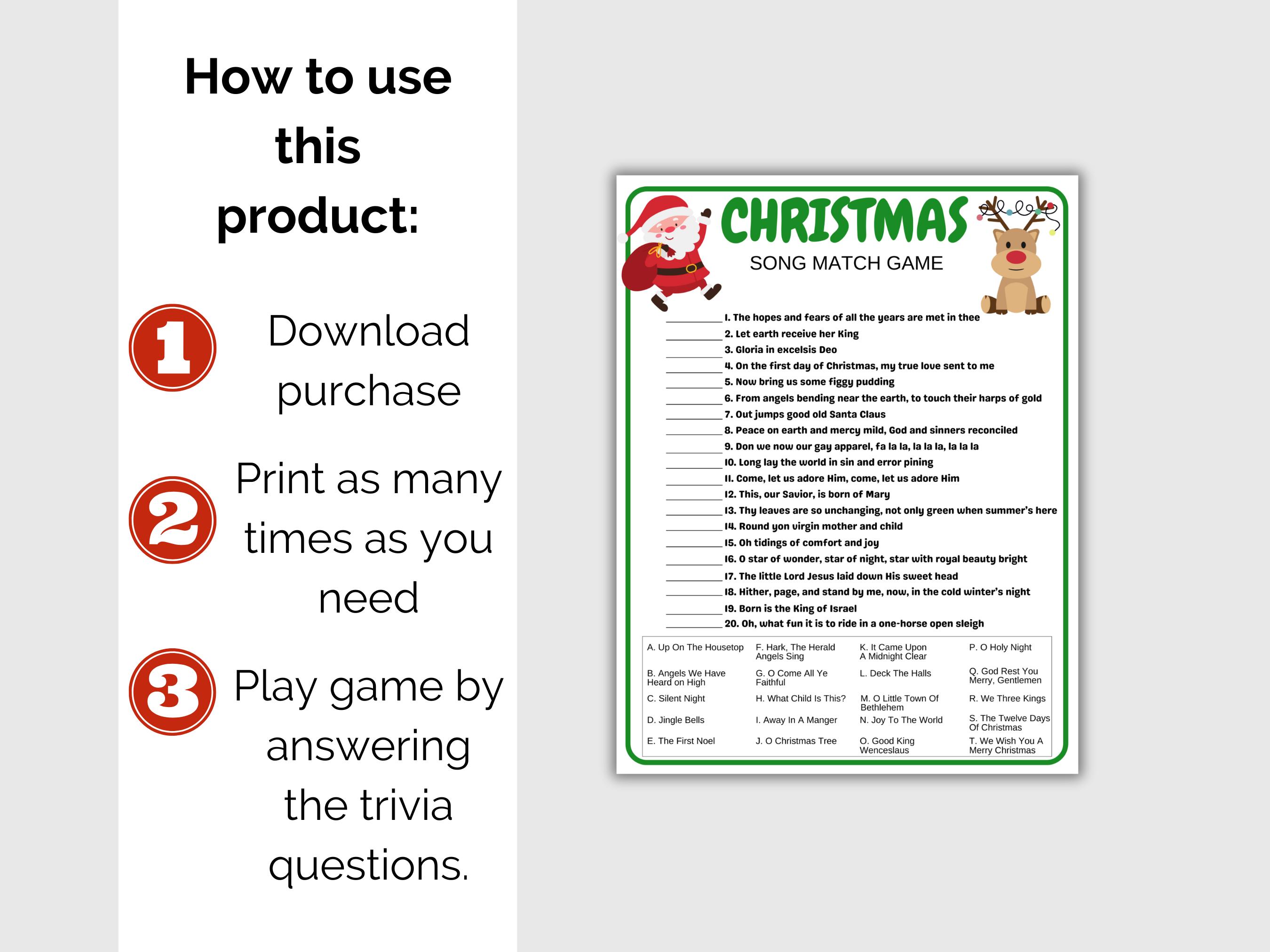 Christmas Carol Match Game, Printable Christmas Song Game, Christmas ...