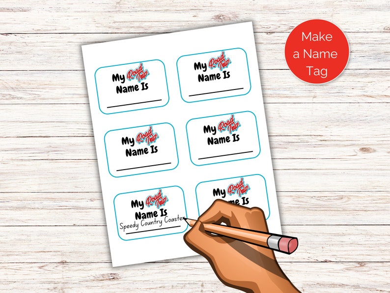 What's Your Road Trip Name Game + Name Tags, Fun Travel Activity, Road ...