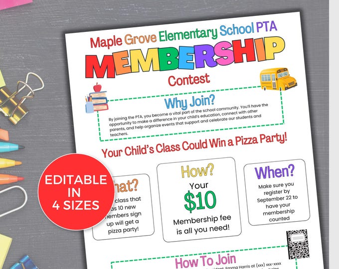 EDITABLE PTA PTO Membership Contest Flyer Template, Pta Recruitment ...