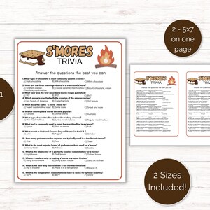 S'mores Trivia Game, Smores Quiz, Printable Camping Party Game for Kids + Adults, Food Trivia ...