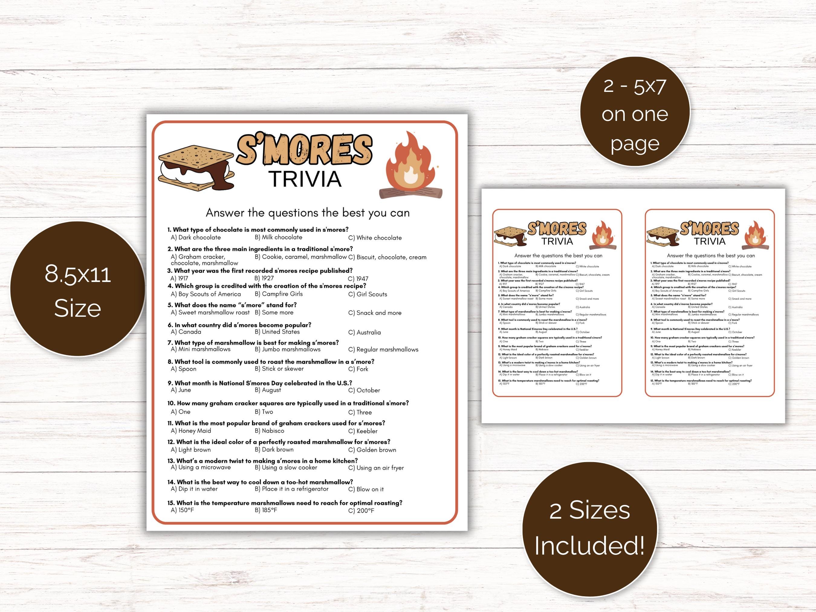 S'mores Trivia Game, Smores Quiz, Printable Camping Party Game for Kids ...