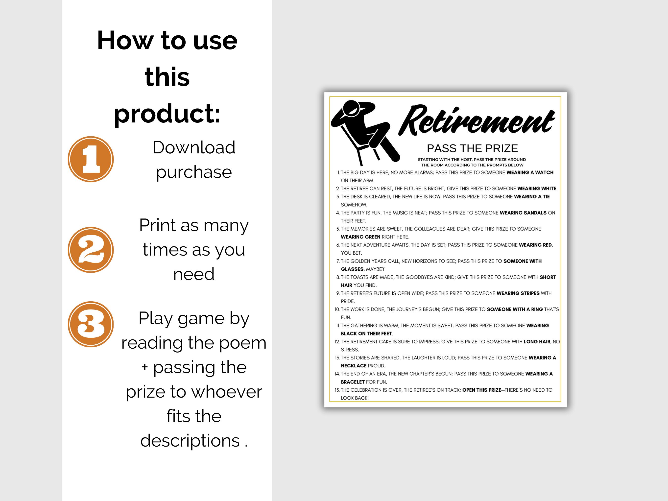 Retirement Pass the Prize, Printable Retirement Pass the Parcel Game ...
