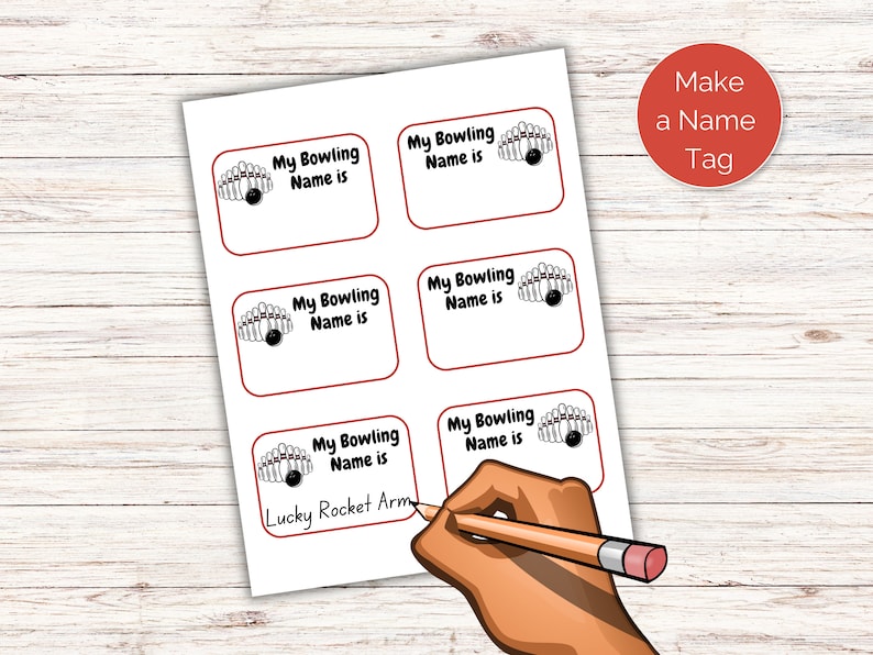 What's Your Bowling Name Game + Name Tags, Bowling Birthday Party Game ...