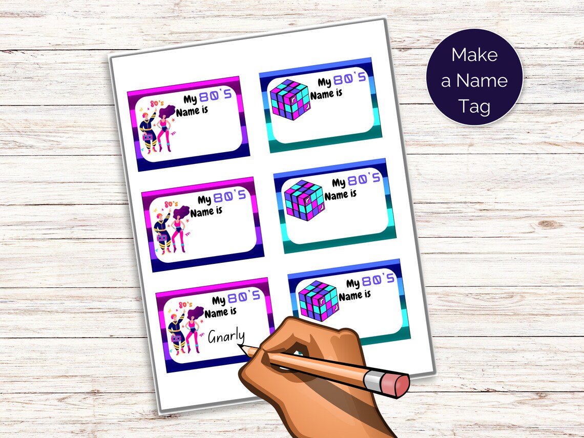 What's Your 80s Name Game + Name Tags, 80s Party Game, Printable 1980s ...