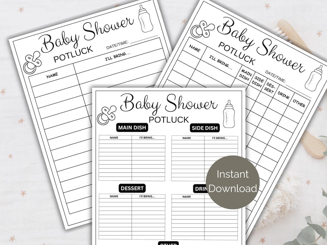 Baby Shower Potluck Sign up Sheet, Printable Baby Shower Potluck Sign ...