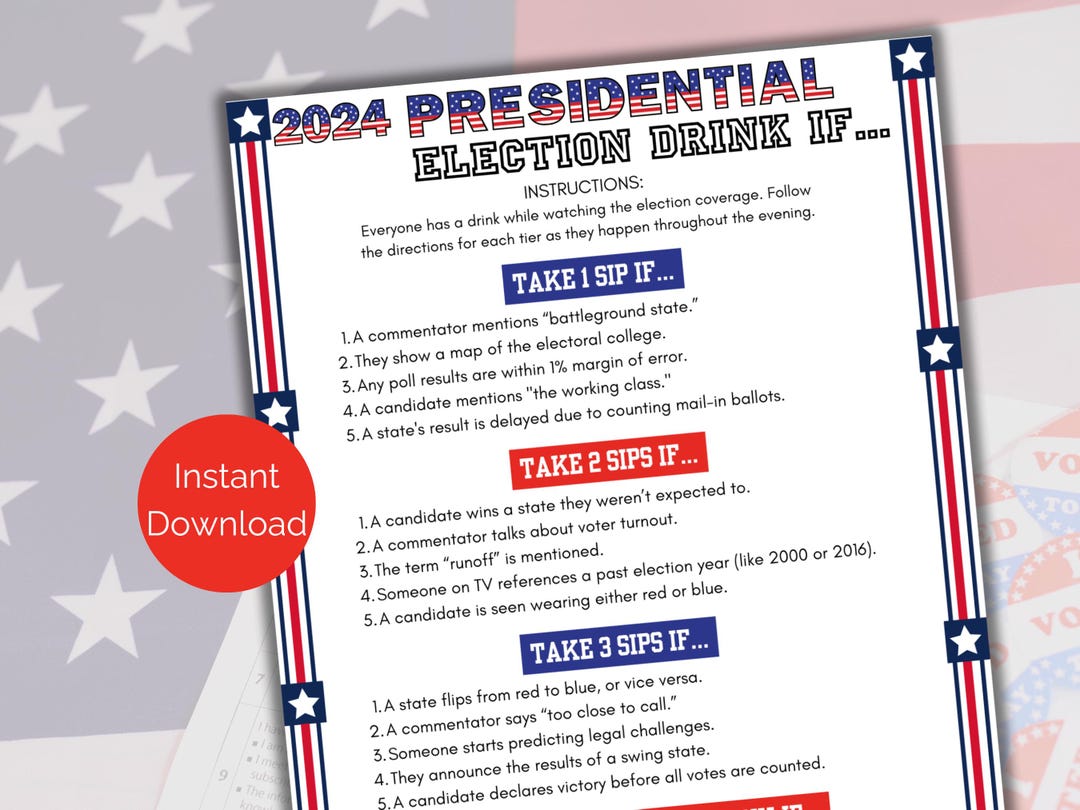 2024 Presidential Election Drinking Game, Election Watch Party Drink If ...